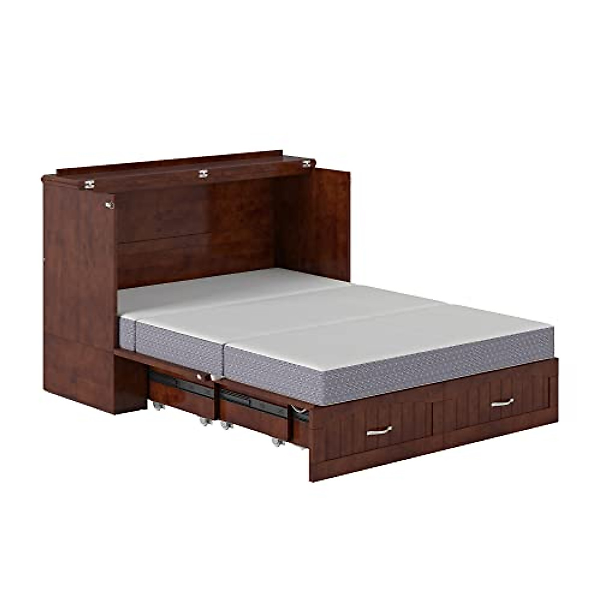 AFI Southampton Full Murphy Bed Chest with Mattress, Storage, and Built-in Charger in Walnut