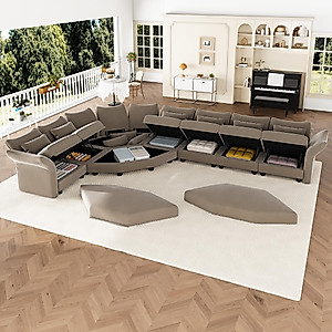 LLappuil Sectional Couch Convertible Oversize U Shaped Modular Sectional Sofa with Storage Easy Clean Anti-Scratch 8 Seat Velvet Sectional for Living Room, Brown