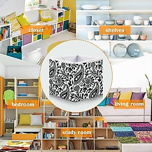 Blueangle Black and White Pattern Rectangle Storage Bin, 15.8 x 10.6 x 7 in, Large Collapsible Organizer Storage Basket for Home Décor（42）