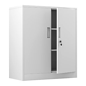 iJINGUR Metal Storage Cabinet with Locking Doors and 2 Adjustable Shelves, Small Lockable Steel Storage Cabinets for Garage Home Office Basement Pantry Classroom and Workshop (White)