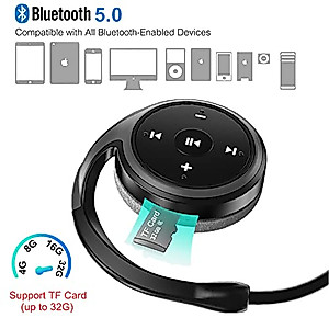 Sports Bluetooth Earbuds, Bluetooth 5.0 Over-Ear Headphones, Support TF Card and FM Radio, CVC8.0 Noise Canceling Earset 12 Hours Playtime for Running, Bicycling, Gym