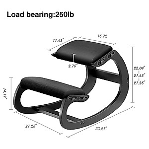 MallVitally Adjustable Kneeling Chair, Wooden Ergonomic Rocking Chair - Improve Your Posture with an Angled Seat for Home,Office(Black)