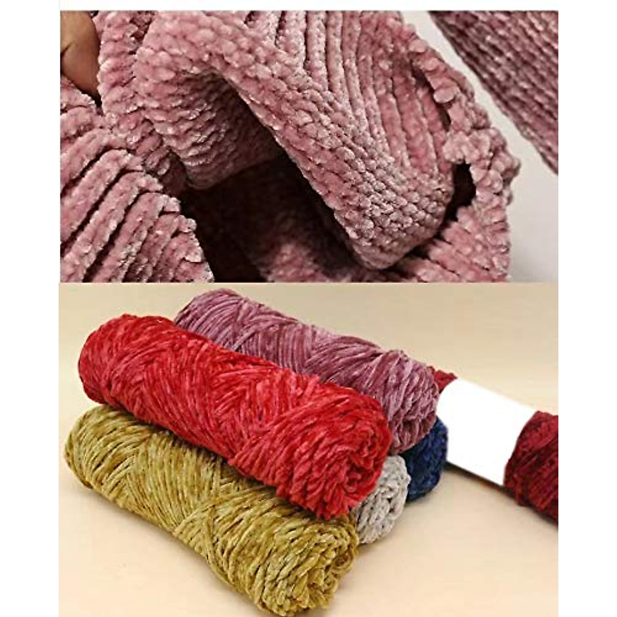 4 Skeins Chenille Yarn, Blanket Yarn for Knitting Chenille Velvet Fancy Yarn for Crochet Weaving DIY Craft Total Length 4×180m (4×190yds, 4×100g) (Brown)