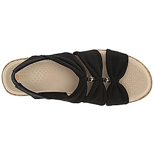 BZees Womens Roma Cork Wedge Beaded Sandal Black Denim 8 M