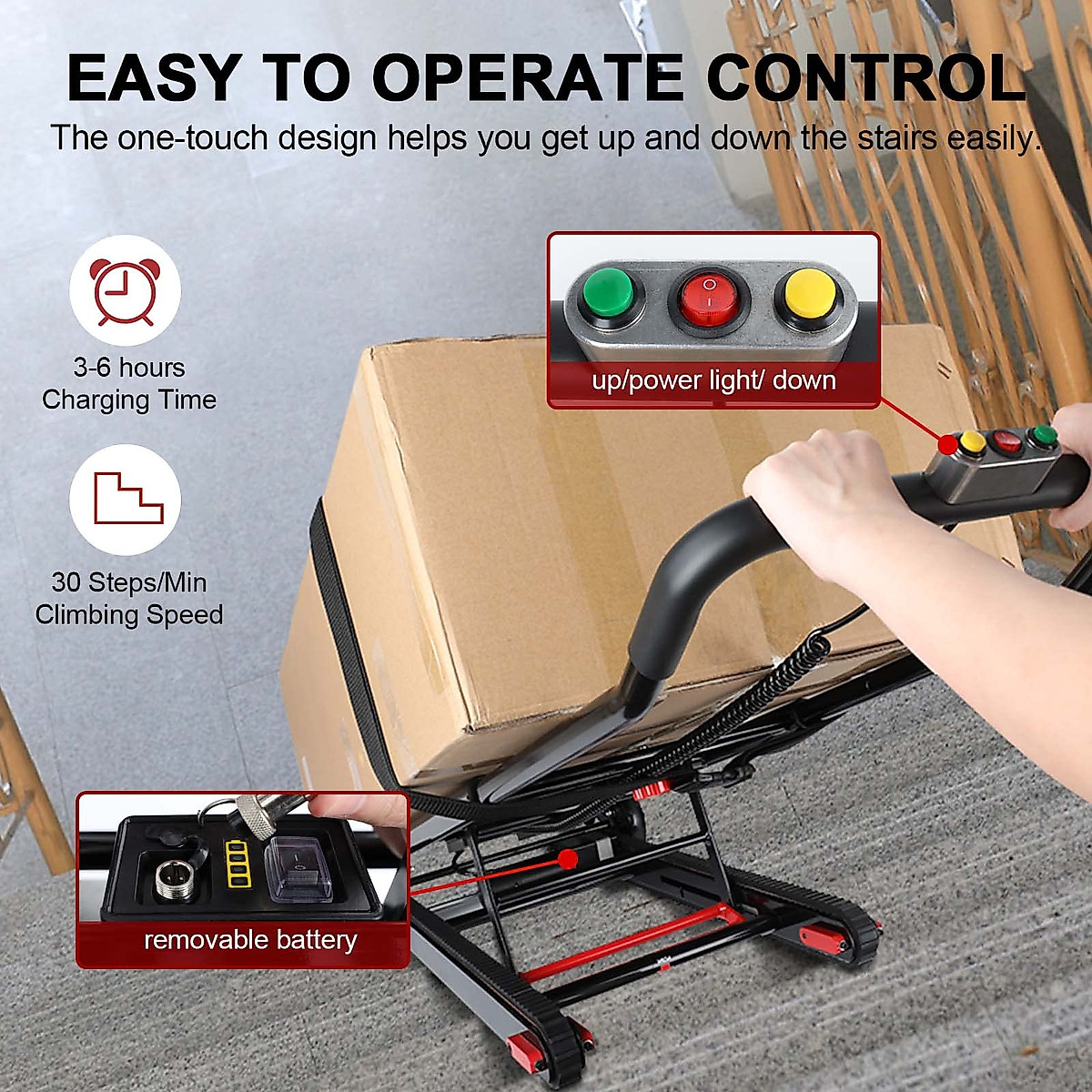 Riosoc Electric Stair Climing Cart, Portable Motorized Stair Climbing Hand Trucks Dolly Cart, Folding Stair Climber Furniture Dolly with Taping for Family Moving Warehouse Logistics Distribution