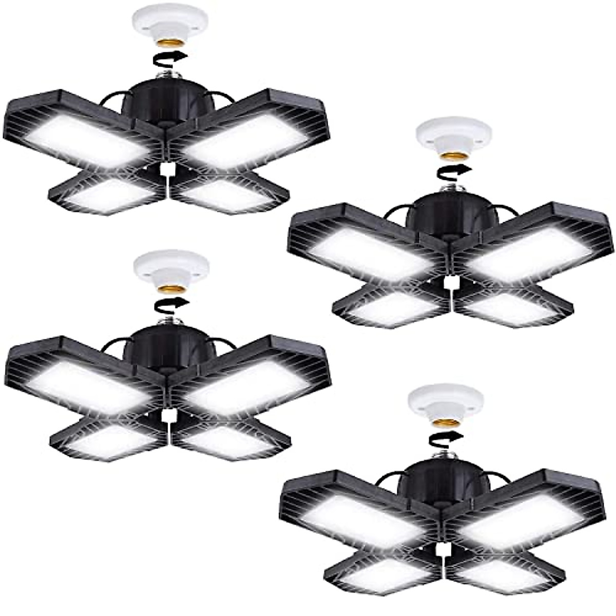 4 Pack LED Garage Lights,100W Deformable Led Garage Lighting 10000LM E26 Daylight 6000K LED Garage Ceiling Lighting Super Bright Adjustable Garage Lights for Garage,Warehouse