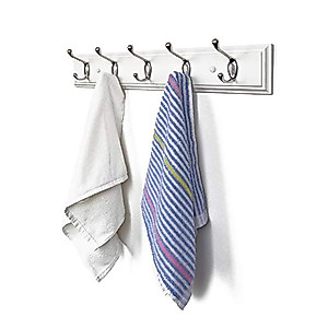 Creathome 27" Hadi Hookrail with Five Hooks, White Board and Chrome Powder Coated Hook (2 Pcs Package)