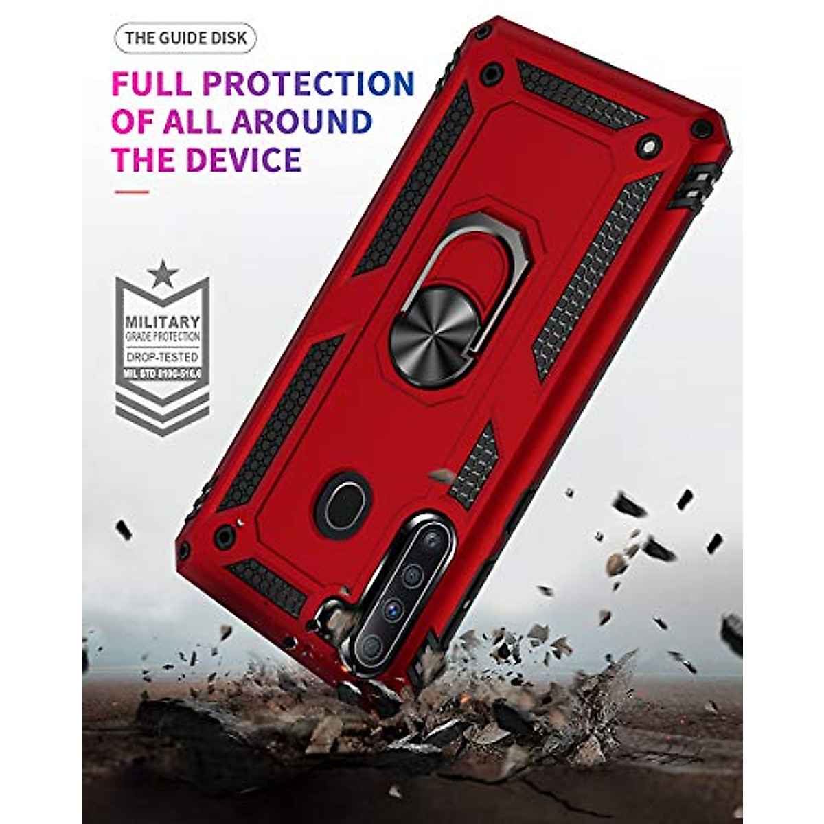 YZOK for Galaxy A21 Case, Samsung A21 Case, with HD Screen Protector, [Military Grade] Ring Car Mount Kickstand Hybrid Hard PC Soft TPU Shockproof Protective Case for Samsung Galaxy A21 (Red)