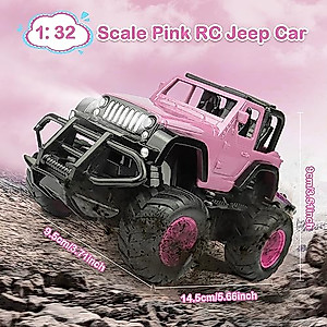 FUUY 4WD Girl Remote Control Car Upgarde 1:32 RC Trucks with Headlight Fast Tiny Toy Car 4WD RC Cute Pink Jeep for Girls Kids