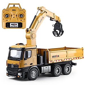 AINIX RC Dump Truck, 1/24 2.4G RC Dump Truck Transport Vehicle with Crane RC Truck Car with Lights and Sound Effects, Construction Site Vehicle Toy Gift for Kids Adults, (D0210219KQFIQF7ZBT)