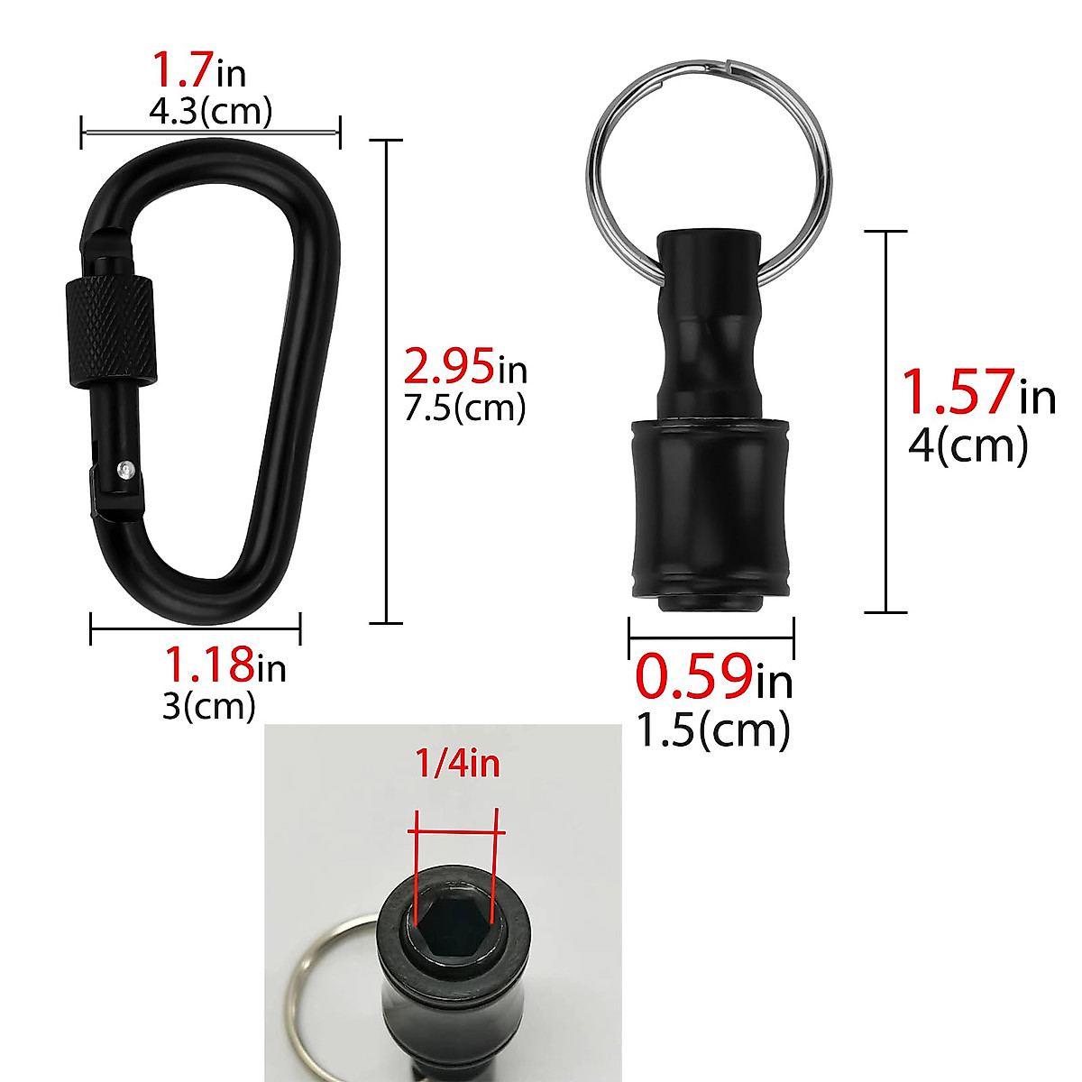 LUEXBOX 1/4 Inch Bit Holder Keychain, Hex Screwdriver Bits Holder Extension Bar, Quick Change Screw Bit Holder for Most Electric, Hand-held Screwdrivers and Drill Bits (A: Black 6pack)