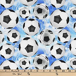 David Textiles Sports Soccer Ball Goals Digital Cotton Fabric by The Yard