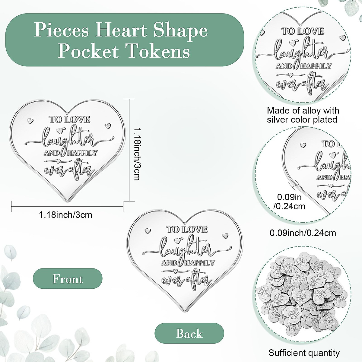 Tandefio 50 Sets Wedding Favors for Guests Bulk Heart Shaped Tokens Thank You Cards with Organza Gift Bags Party Souvenirs for Wedding Bridal Shower Love Laughter and Happily Ever After Tokens
