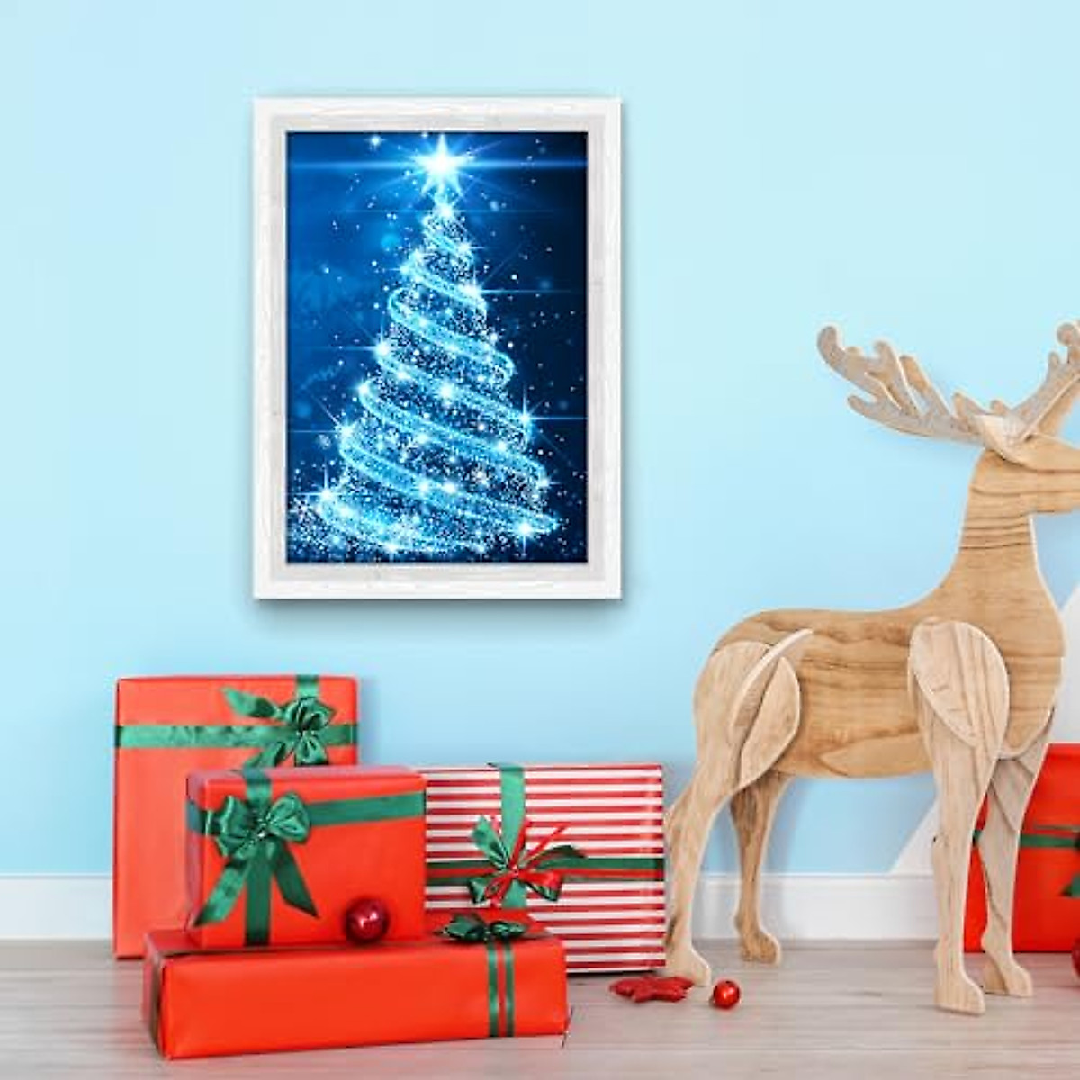 Clothmile Blue Christmas Tree Diamond Art Kit for Adults, Beginners, and Kids - Round Full Drill DIY Gem Art for Xmas Home Wall Decor