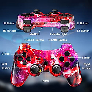 ISHAKO Wireless Controller for PS3 Controller Compatible with Playstation 3 Game Joystick with High-Performance Motion Gamepad 6-axis Double Vibration andCharging Cable(Galaxy)