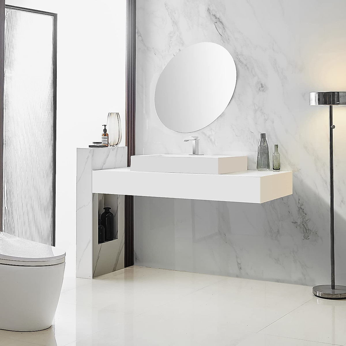 BWE Bathroom Faucet Chrome Modern Waterfall with Pop Up Drain for Sink 1 Single Hole Bathroom Sink Faucet Parts Spout Bath Lavatory Vanity Stopper Overflow and Supply Hose Single Handle Square