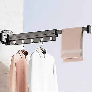 Wall Mounted Clothes Drying Rack, Suction Cup Clothing Hanger Organizer,No Punch Aluminum Clothing Hanger Rack with A Thickened Suction Cup Base, Collapsible Clothing Rack for Towels Bed Sheet Sock