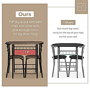 VINGLI 3 Piece Dining Set,Small Kitchen Table Set for 2,Breakfast Table Set for 2,Kitchen Wooden Table and 2 Chairs for Small Space/Dining Room/Apartment,Metal Frame,Wine Rack,Rustic