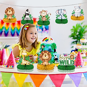 12 Pcs Wild One Birthday Decorations Honeycomb Centerpieces for Boy Girls Jungle Safari Theme 1st Birthday Table Centerpieces Party Supplies Safari Animal First Birthday Baby Shower Table Topper Decor