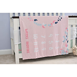 Baby Monthly Milestone Blanket Girl | Markers and Headband Included | Gift-Ready Box | Premium Ultra Soft Warm Minky Fleece | Large 40X60 Thick Newborn Photography Props Backdrop |Shower Gifts-Idea