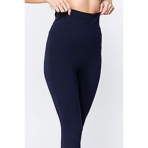 Khanomak Women's Waist Banded| Fold Over Waist & Fitted Long True Navy Yoga Pants Large