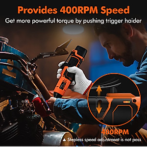 DINSHARE 3/8 Orange Metal Electric Ratchet Wrench Set, 16.8V, 45ft-lbs, 400 RPM, 2 Batteries, 1 Charger, 1 Nylon Storage Bag, 8 Removable Sockets