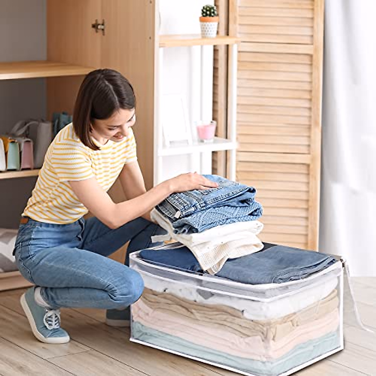 Fixwal 6 Pack Clothes Storage Bag 80L Clothing Storage Bags Organizer Large Clear Storage Bags Contains with Reinforced Handles Zipper Clothes Storage for Bedding Blankets Pillows, Space Saving