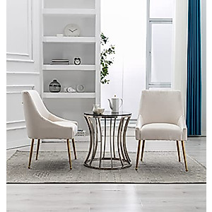 Restworld Velvet Dining Chairs, Furniture Collection Modern Contemporary Upholstered with Polished Gold Metal Legs, Set of 4(Beige)