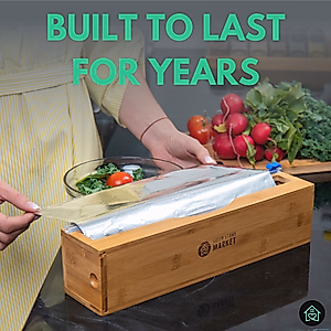 Green Stand Market - Plastic Wrap Dispenser with Cutter - Fits 12" Rolls - Mountable - Cuts Plastic Wrap, Saran Wrap, Cling Wrap, Aluminum Foil, Wax Paper