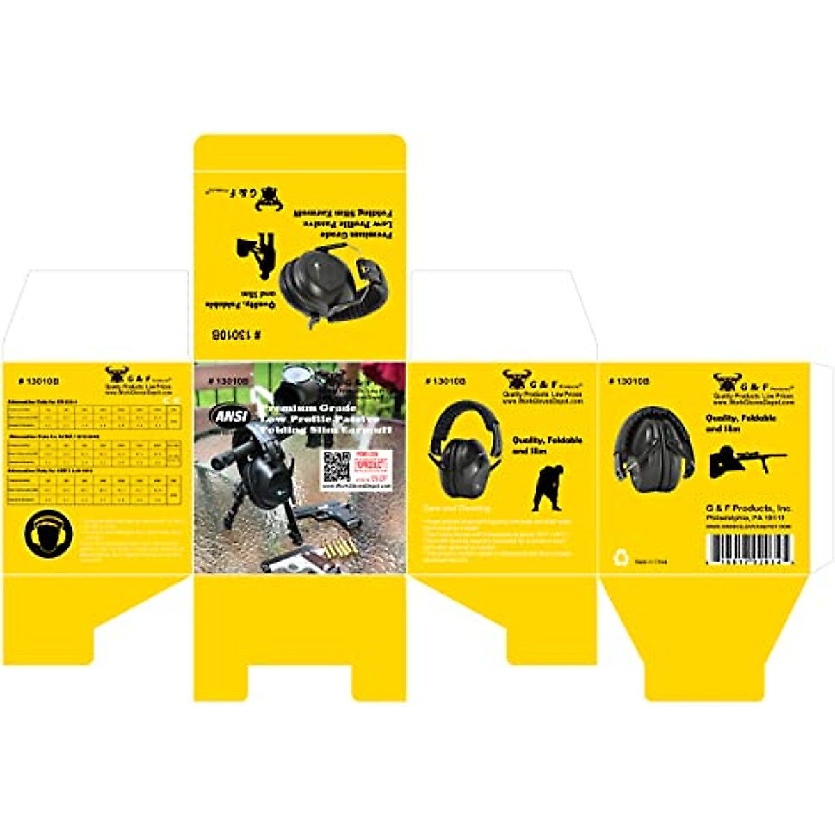 Earmuffs hearing protection with low profile passive folding design 26dB NRR and reduces up to 125dB, black