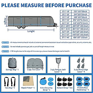 Tuszom 7 Layers Travel Trailer RV Cover 26' - 28'6" Waterproof Anti-UV Camper Cover for Winter Snow - Reinforced Windproof Tearproof with 13 Straps Jack Cover 4 Tire Covers and Gutter Covers
