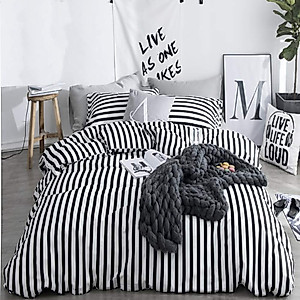 CLOTHKNOW Black and White Bedding Sets 3Pcs Striped Twin Duvet Cover Sets Boys Girls Kids Bedding Ticking Bedding Duvet Cover Sets with Zipper Closure and 2 Pillowcases