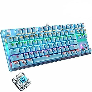 Mechanical Keyboard,Wired Rainbow LED Backlit 87 Key Waterproof Gaming Keyboard,USB Cable with Magnetic Ring PC PS4(Blue)