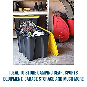 Homz 34-Gallon Durabilt Plastic Stackable Home Office Garage Storage Organization Container Bin w/Lid and Handles, Black/Yellow (2 Pack)