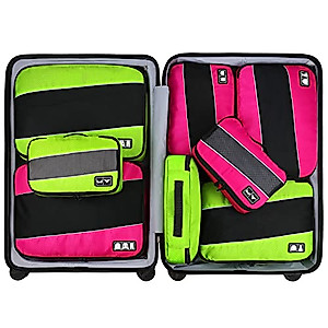 Travel Organizer,Mossio Set of 8 Slim Small Medium Large Luggage Cubes for Backpack (8 Set - Rose/Green)