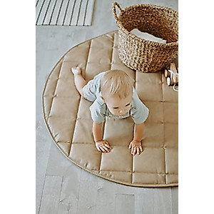 Uniklook Padded Quilted Leather Round 47" 120cm Play mat | Indoor Outdoor | Reversible Tan + Cream | Timmy Time Mat Crawling Play Time | Waterproof Baby Infant Floor Mat (Tan + Cloud)