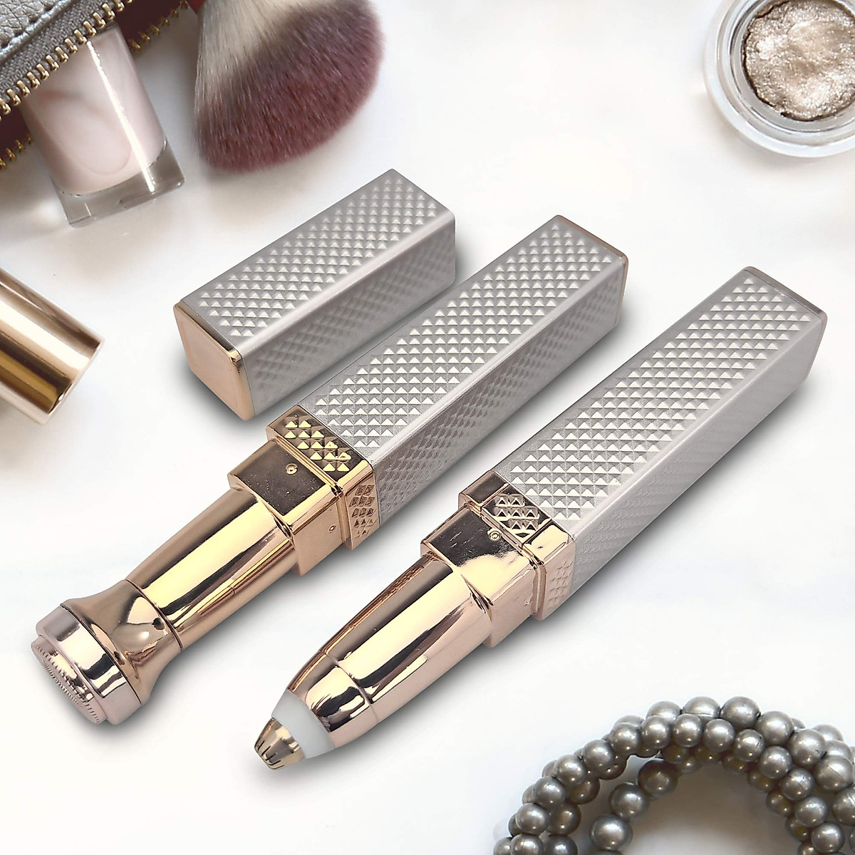 Eyebrow and Facial Hair Trimmer 2 in 1 Rechargeable Painless Epilator Easy to Use Eye Brows Razor Perfect Eyebrow Face Upper Lips Underarm Leg Bikini Hair Remover Brow Shaver with LED Light