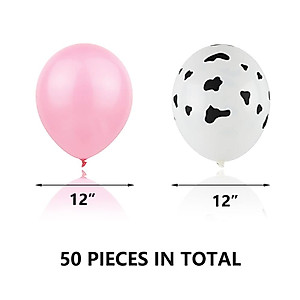 AnnoDeel 50pcs Cow Print Latex Balloons, 12inch White Black Cow Pink Balloons for Cowboy Theme Farm Animal Birthday Home Party Birthday Party Decoration