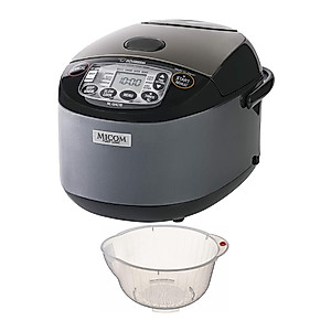 Zojirushi NL-GAC18BM 10-Cup (Uncooked) Umami Micom Rice Cooker and Warmer Bundle with 9.5-Inch Rice Washing Bowl (2 Items)