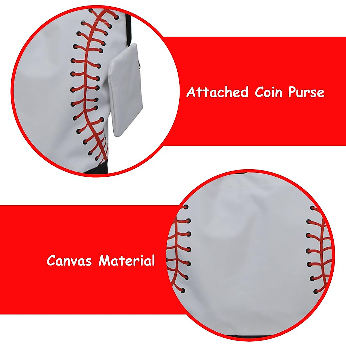 NGIL Medium Top Zipper Closure Canvas Tote Bag with Attached Matching Coin Purse For Moms and Nurses (Baseball White-black)