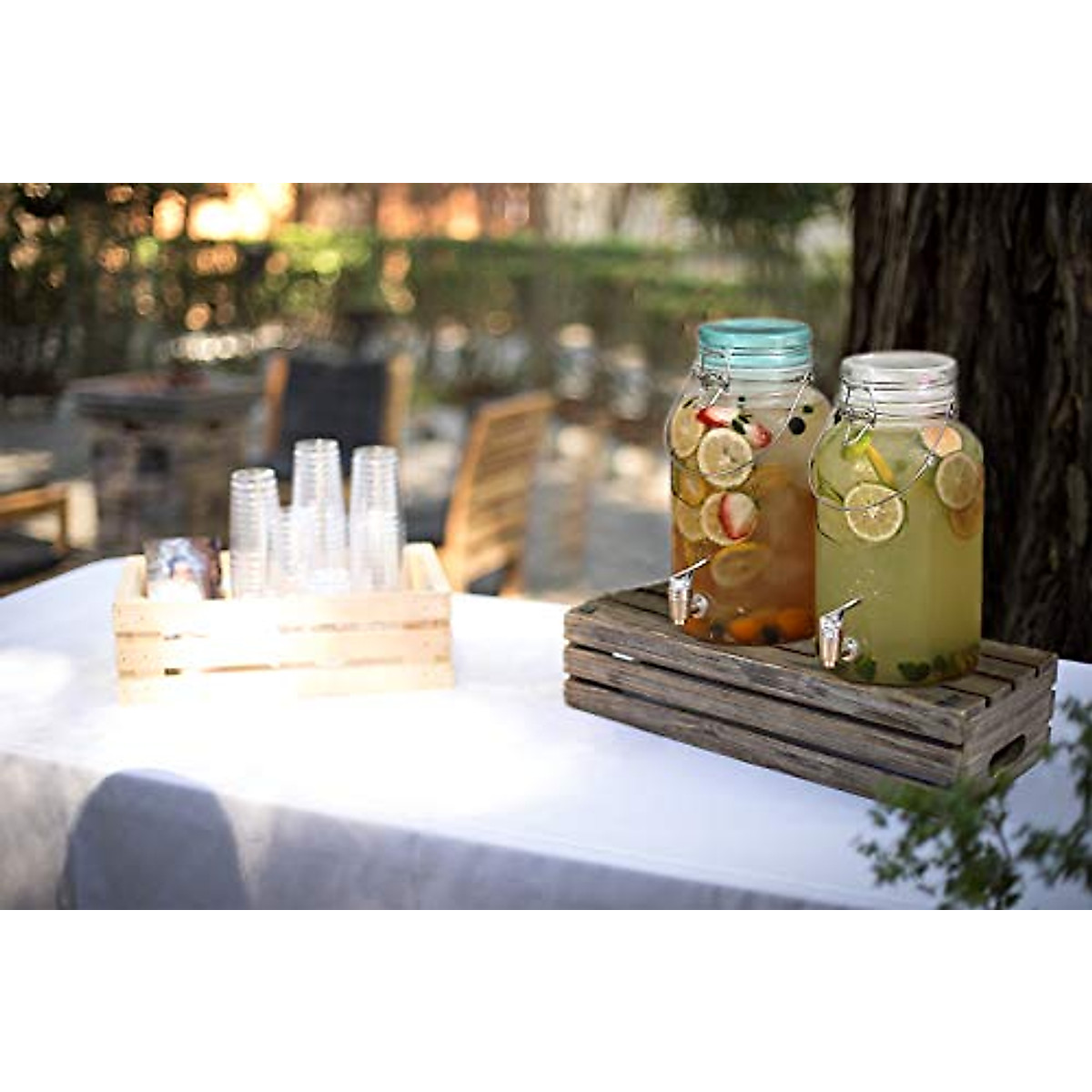 Emica Home 1 Gallon Cold Drink Glass Beverage Dispenser with Ice Infuser, Clear Bail & Trigger with Locking Clamp Drink Dispenser with Easy Flow Spigot for Outdoor, Parties and Daily Use