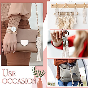 Junkin Macrame Boho Keychains Bulk Handcrafted Aesthetic Key Chain with Tassel for Women Car Key Purse Wallet Beige (12 Pieces)