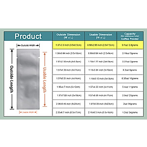 100 Pcs 1.37x3.3 inches Small Coffee Food Storage Heat Sealable 3.34mil Mylar Pure Foil Bag Vacuum Pouch for Sampling Packaging Aluminum Foil Package