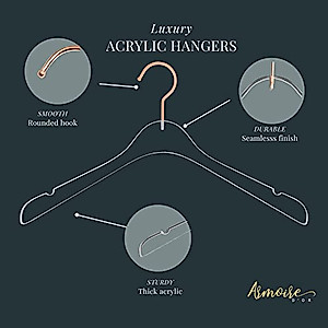 Acrylic Hangers (Rose Gold) Boutique Hangers Premium Clear Lucite Plexiglass Clothes Hangers