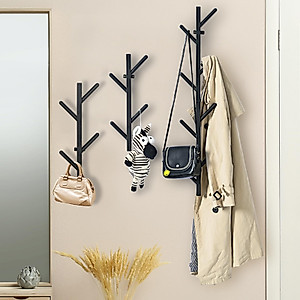 Sinytar Black Coat Rack Wall Mount Set of 2, Hat Rack for Wall, Modern Design Floating Coat Rack, Coat Tree for Clothes, Scarves, Bags, Caps, Metal Vertical Hooks for Living Room, Bedroom, Entryway