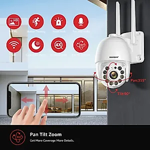 BOAVISION Security Camera Outdoor, Wireless WiFi IP Camera Home Security System 360° View,Motion Detection, auto Tracking,Two Way Talk,HD 1080P pan Tile Full Color Night Vision