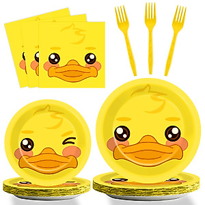 gisgfim 96 Pcs Duck Plates and Napkins Party Supplies Duck Themed Party Tableware Set Duck Birthday Party Decorations Favors for Kids Birthday Baby Shower Serves 24 Guests