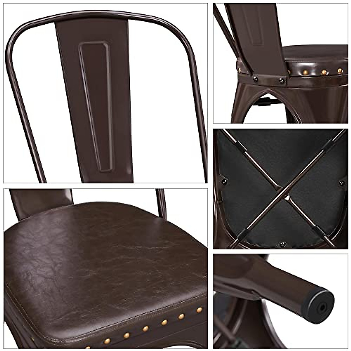 Yaheetech Metal Dining Chairs Stackable Side Industrial Set of 4 Kitchen Chairs with Soft Cushioned High Backrest 18 Inch Dark Brown