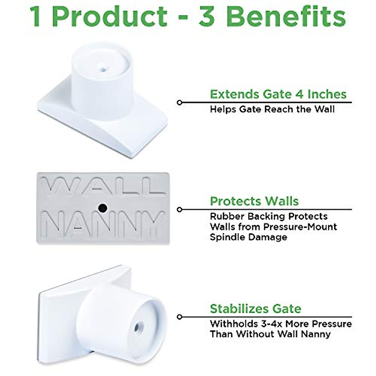 Wall Nanny Extender - 4 Inch Baby Gate Extension Guard (Made in USA) Extends Pressure Mounted Gates - Protects Walls, Stabilizes Gate, for Child, Pet Gate & Dog Gate, Protector Works on Stairs, 4 Pack