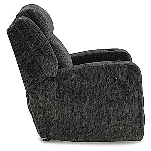 Signature Design by Ashley Martinglenn Modern Chevron Velvet Manual Rocker Recliner with Cup Holders, Black